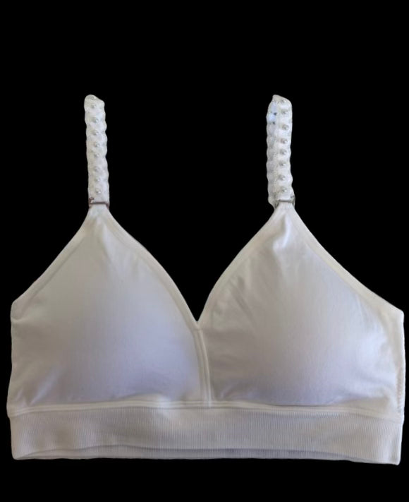 White Plunge Bra White Pearl Interchangeable Straps – DanaTyler